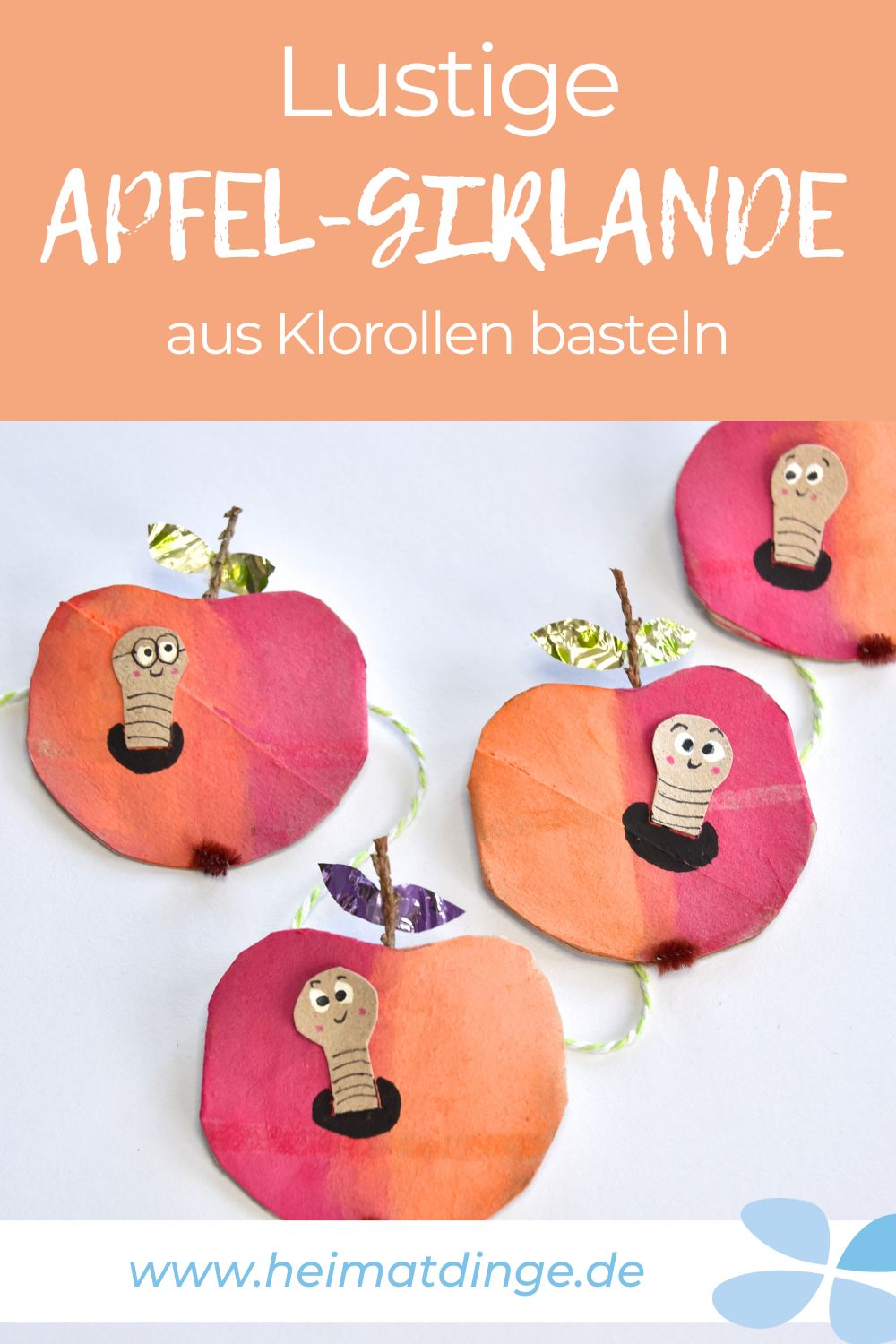Apfel-Girlande mit Wurm aus Klopapierrolle basteln – Heimatdinge